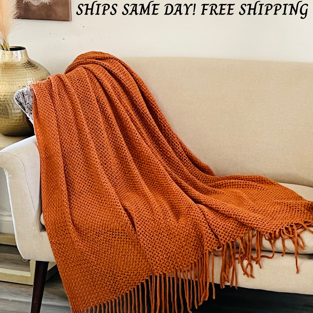 Rust Orange Throw Blanket, Sofa Couch Throw ,fall Home Decor, Warm ...