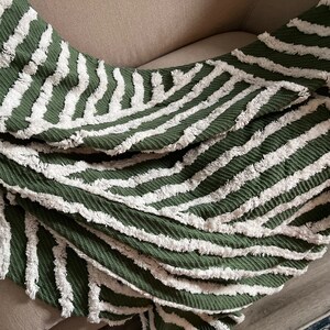 Vintage Green Boho Throw Blanket, Home Decor, White Tufted Handmade ...