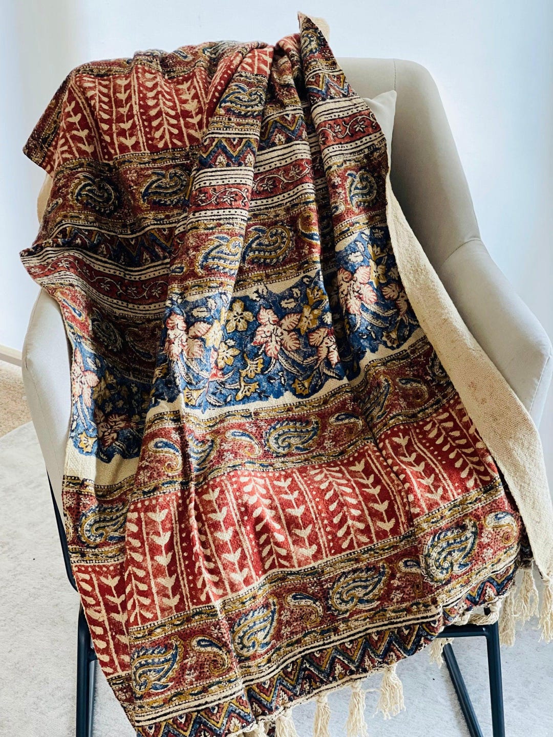 Handmade Boho Mud Cloth Throw Blanket: Block Print Floral Couch Throw ...