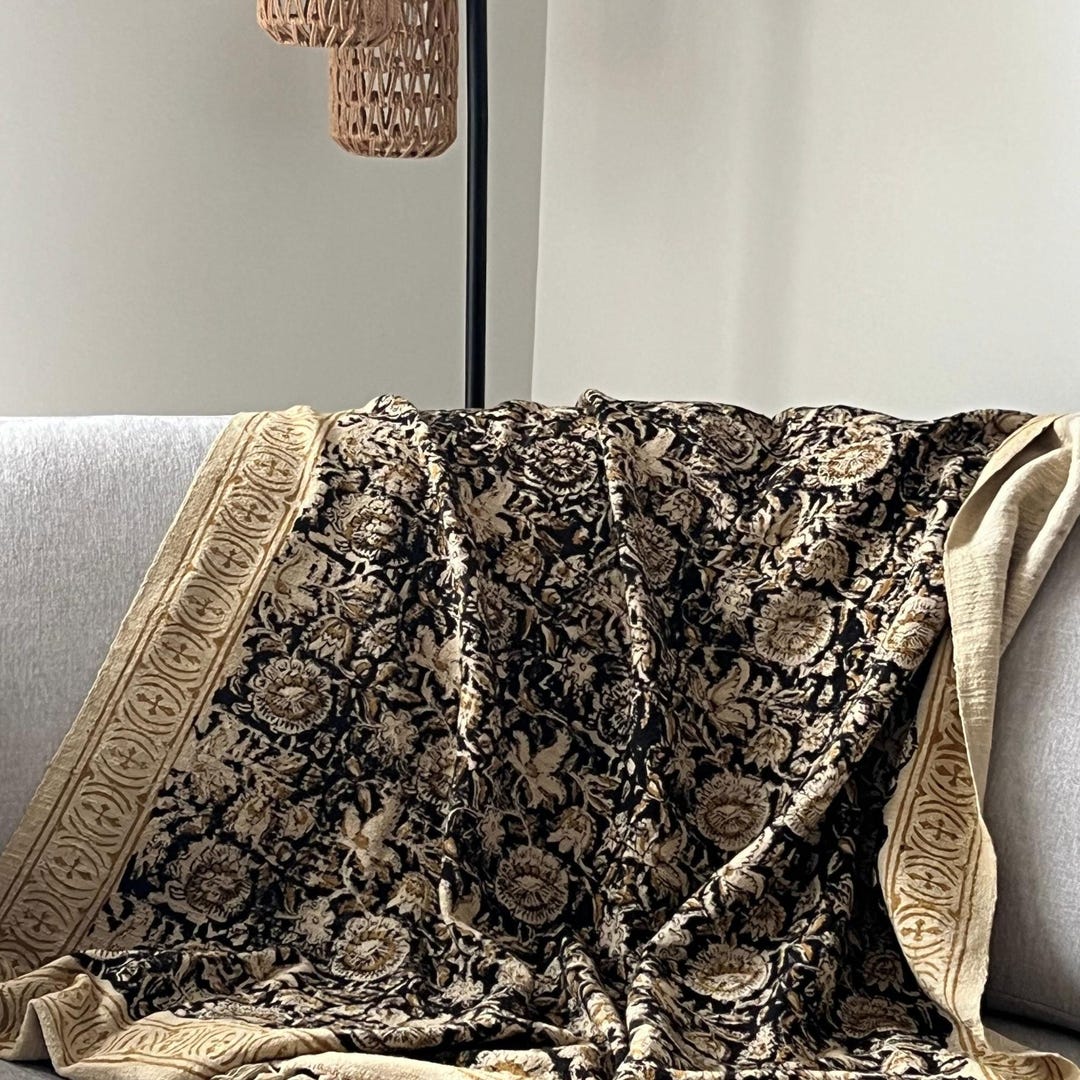 Indian Block Print Cotton Throw Blanket for Room Decor, Rustic Sofa ...