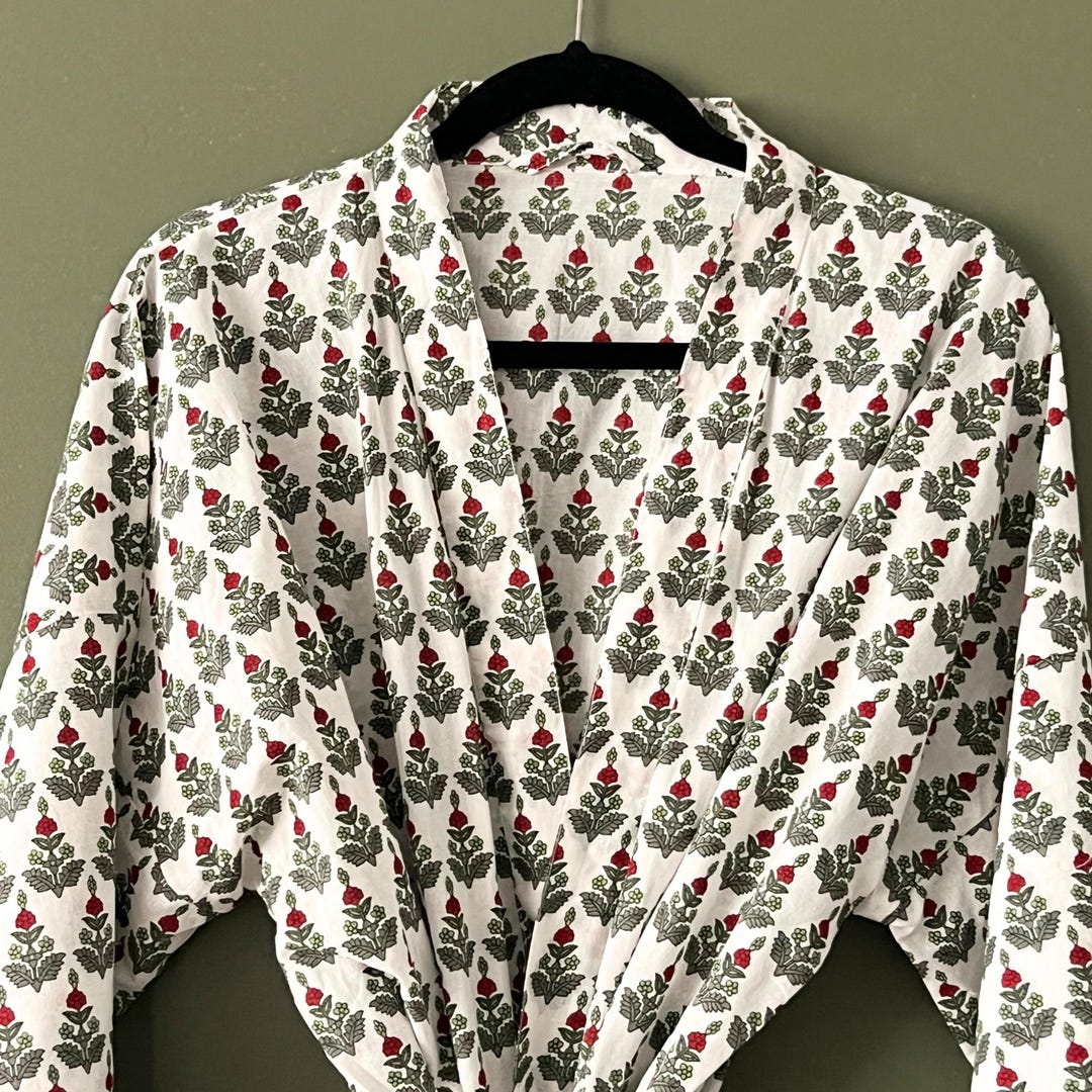 White Floral Cotton Nightgown for Women, Boho Morning Robe Organic ...