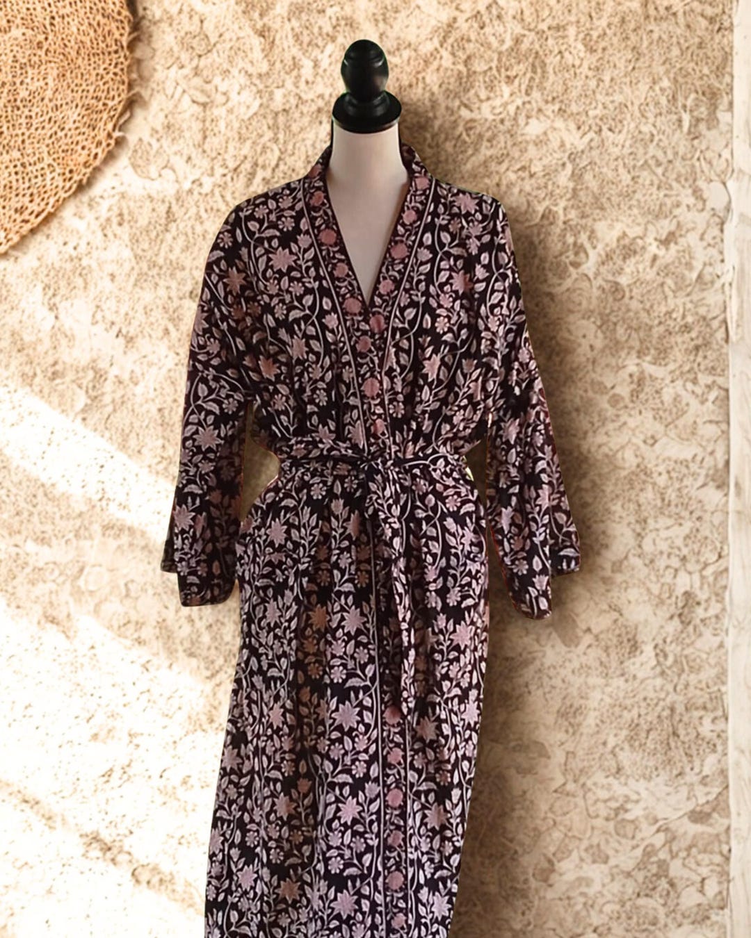 Cotton Kimono Robe, Block Print Robes for Women, Dressing Gown, Beach ...
