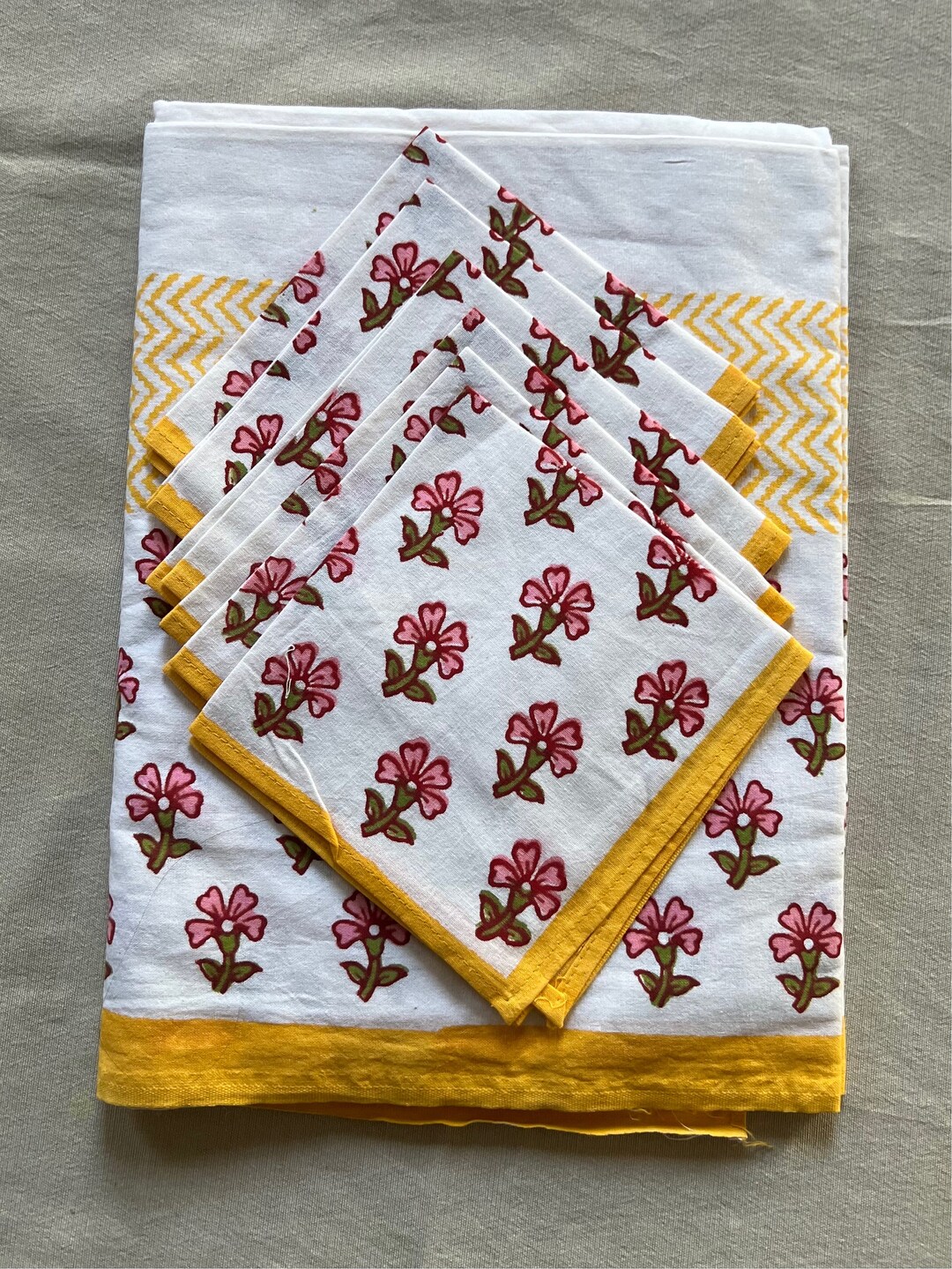 Yellow Floral Block Print Tablecloth Red Block Print - Etsy