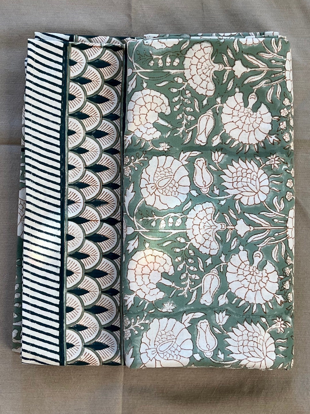 Sage Green Floral Blockprint Tablecloth for Dining Table, Cotton ...