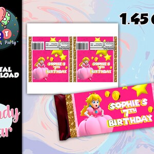 Princess Peach Candy Bar Printable Chocolate Peaches Mario Bros ...