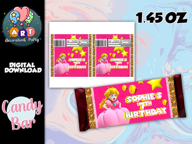 Princess Peach Candy Bar Printable Chocolate Peaches Mario - Etsy
