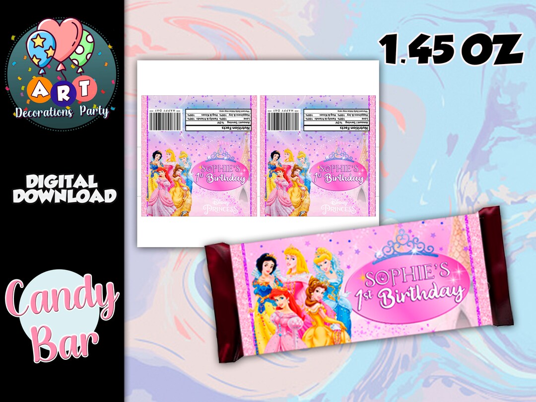 Princesses Candy Bar Printable Chocolate Princess Disney Birthday Party ...