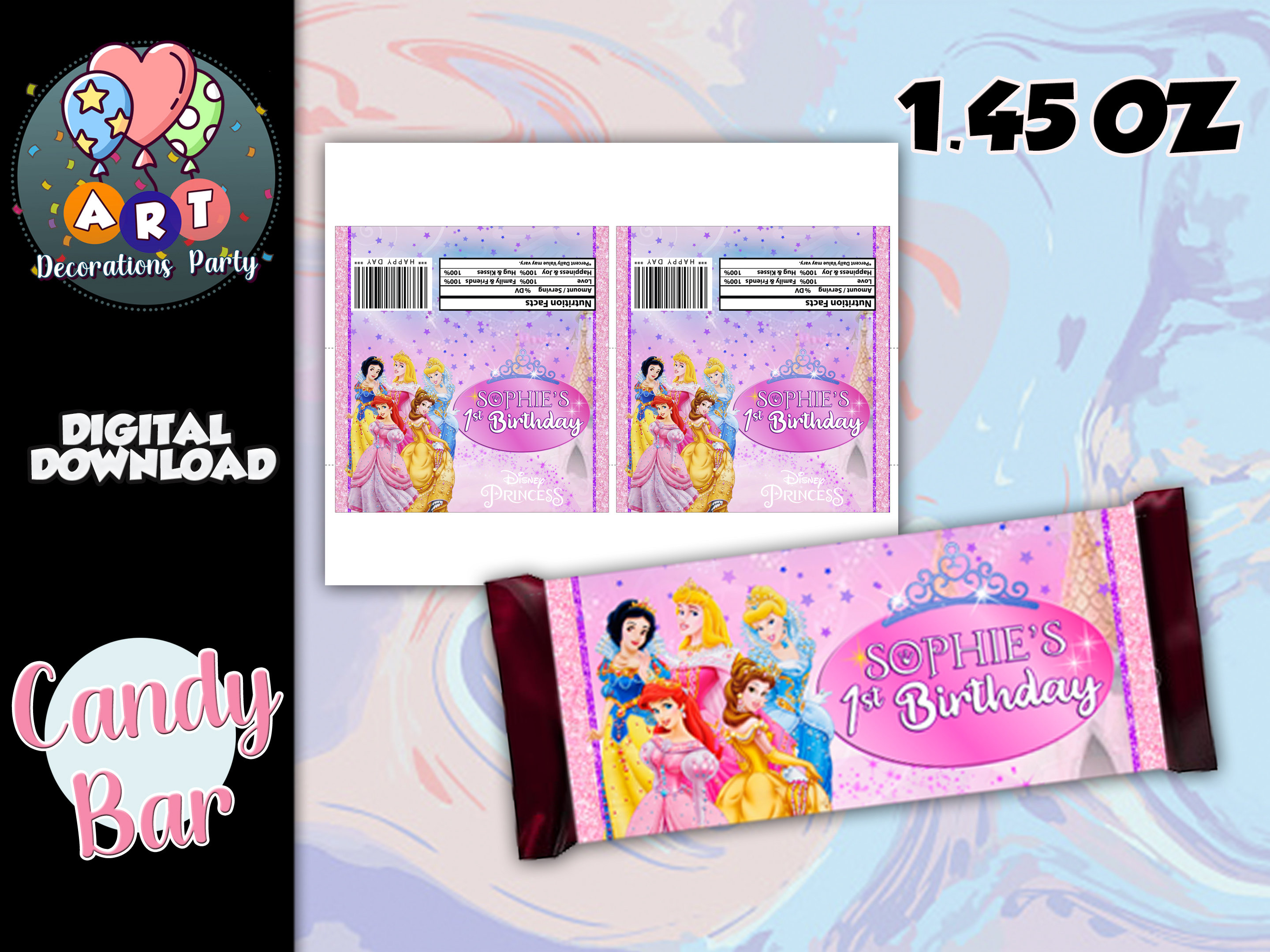 Princesses Candy Bar Printable Chocolate Princess Disney Birthday Party ...