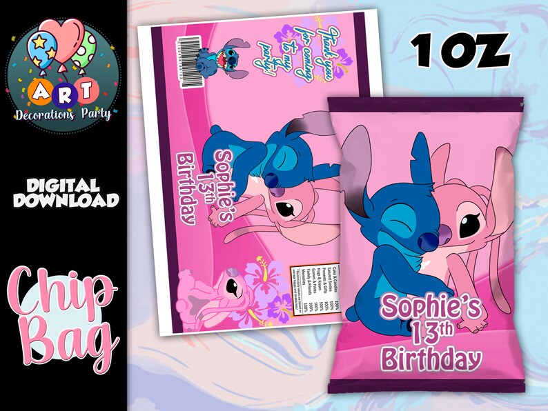 Stitch & Angel Chip Bag Printable - Chip Bag - Stitch Birthday Party - Etsy