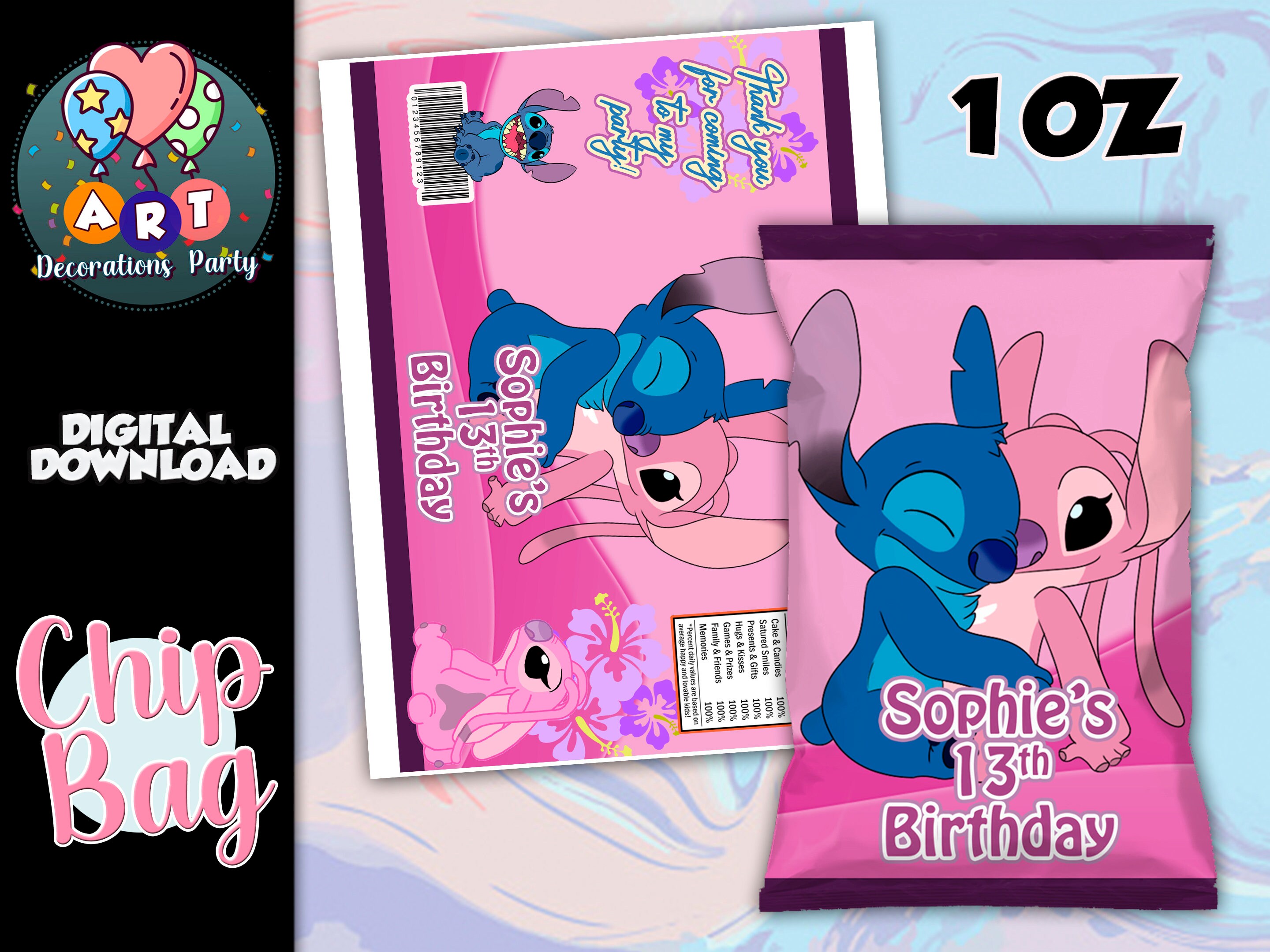 Stitch & Angel Chip Bag Printable Chip Bag Stitch Birthday Party - Etsy