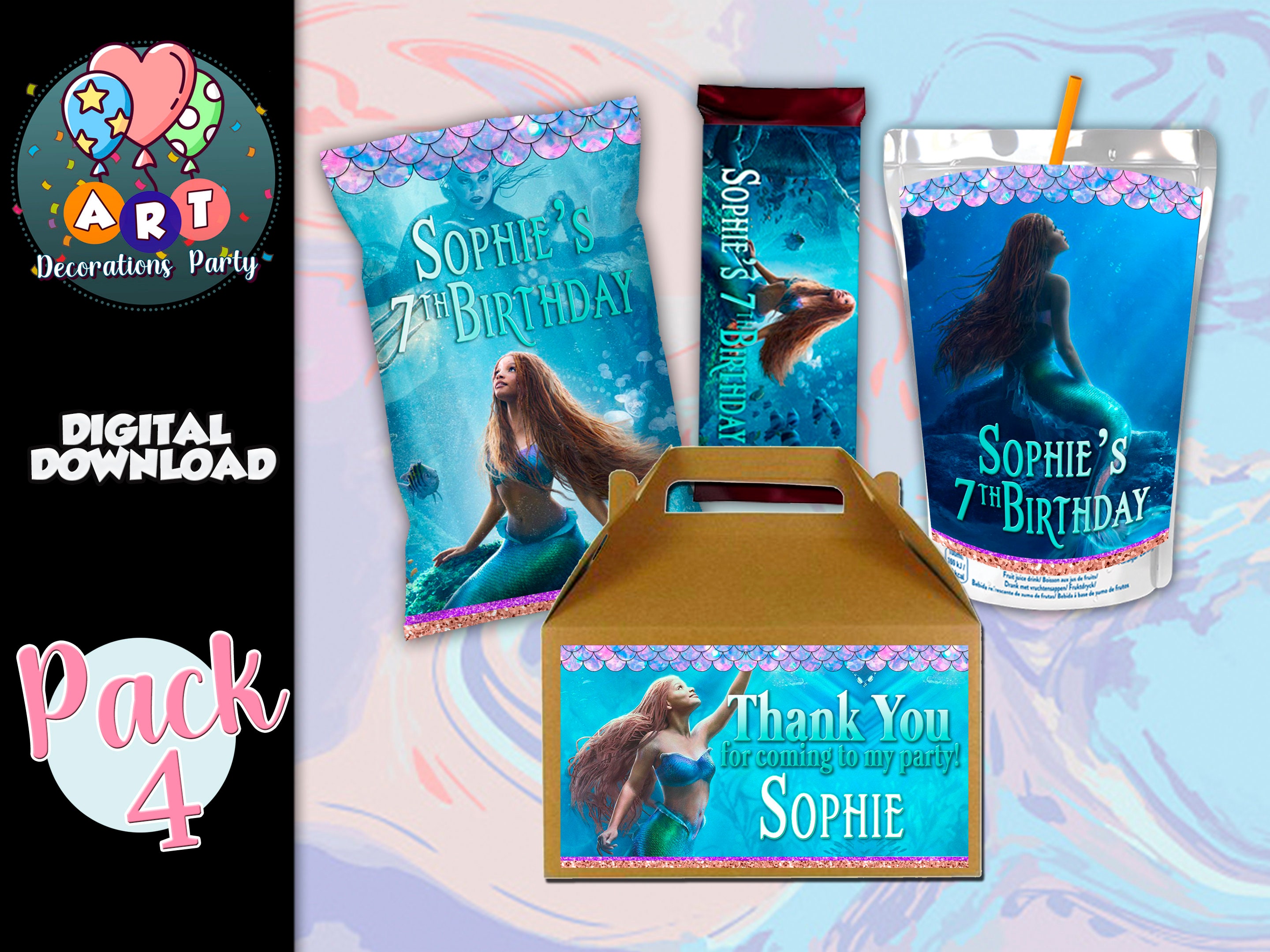 The Little Mermaid Package Printable Chip Bag / Gable Box / Juice Label ...