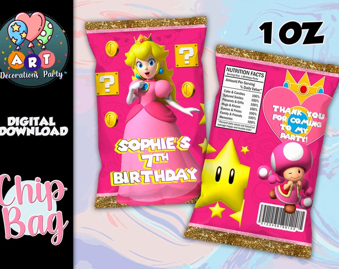 Princess Peach Chip Bag Birthday Party Potato Labels Labels Printables ...
