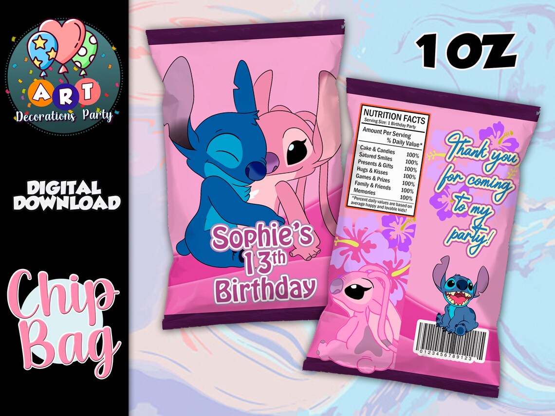 Stitch & Angel Chip Bag Printable Chip Bag Stitch Birthday Party - Etsy