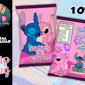 Stitch & Angel Chip Bag Printable - Chip Bag - Stitch Birthday Party - Etsy