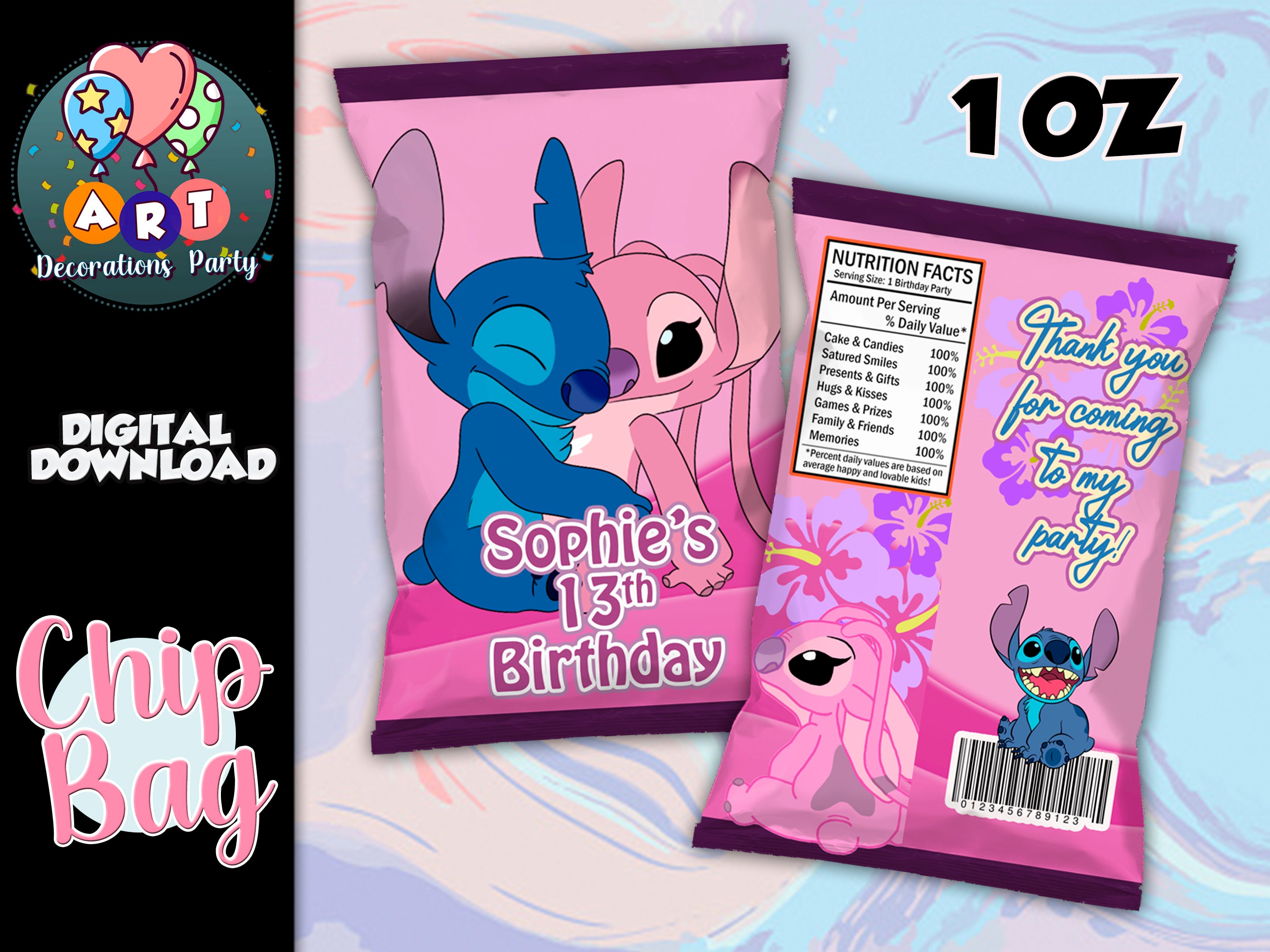 Stitch & Angel Chip Bag Printable Chip Bag Stitch Birthday Party - Etsy