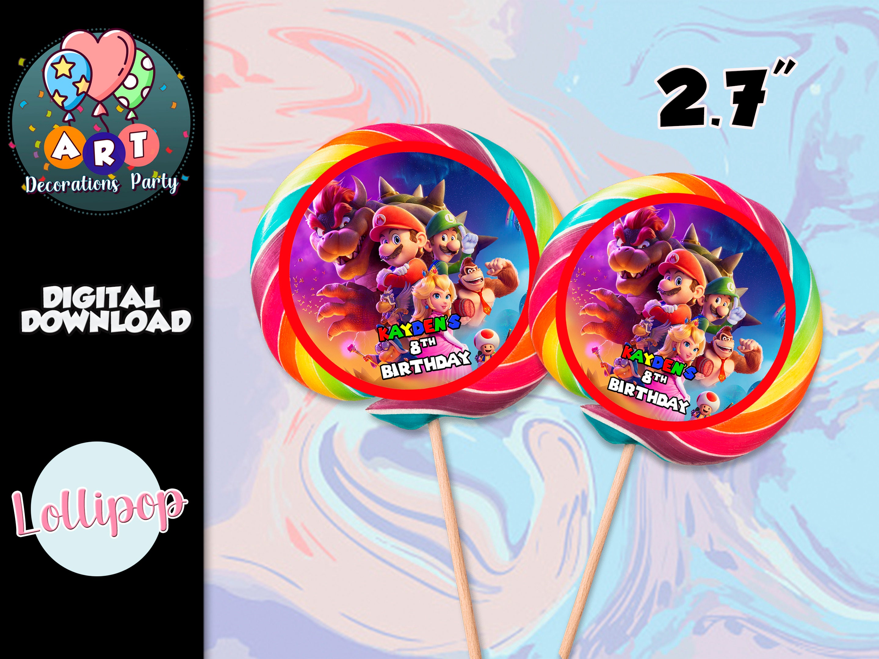 Super Mario Bros Lollipop Printable - Lollipop - Mario Bros Birthday ...