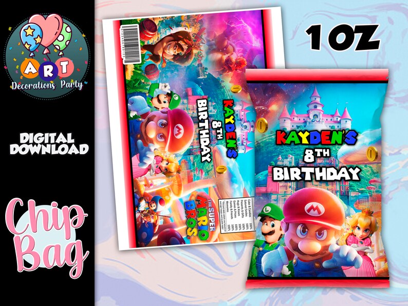 Super Mario Bros Chip Bag Printable Chip Bag Mario Bros - Etsy