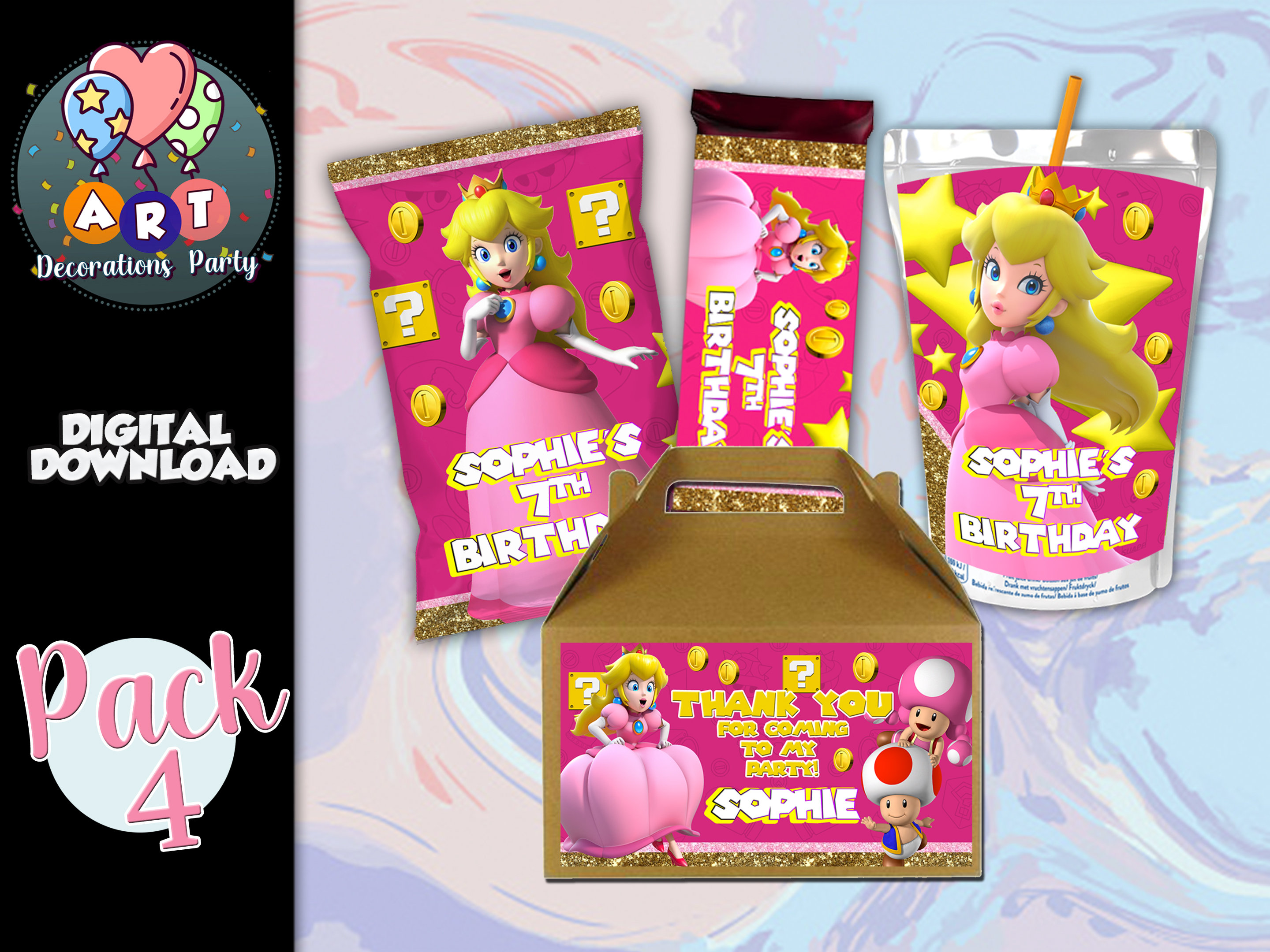 Princess Peach Package Printable Chip Bag / Gable Box / Juice Label ...