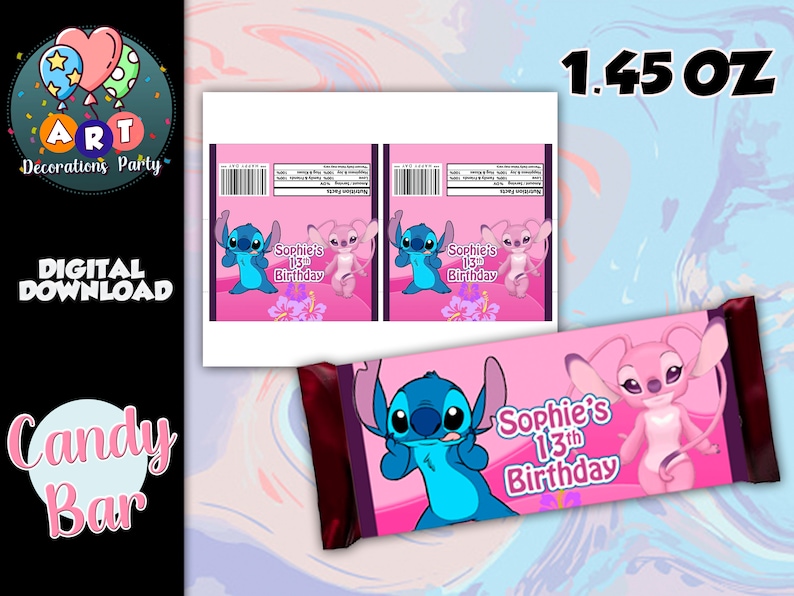 Stitch & Angel Candy Bar Printable Chocolate Stitch Birthday Party - Etsy