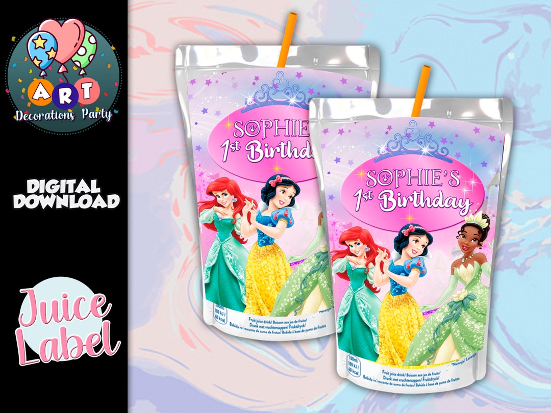 Princesses Juice Label Printable Juice Pouch Princess Disney Birthday ...