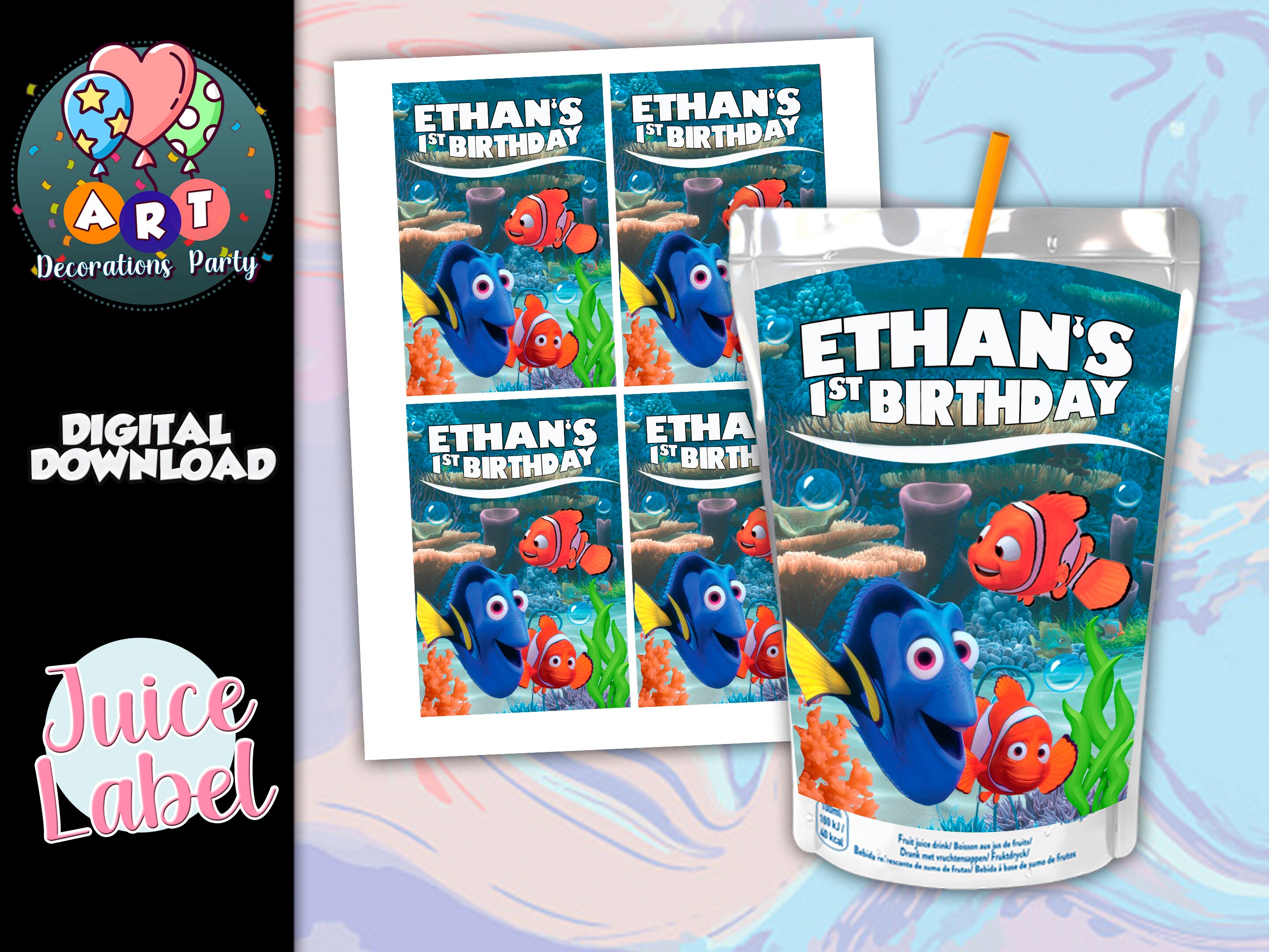 Finding Nemo Juice Label Printable Juice Pouch Finding Dory Birthday ...