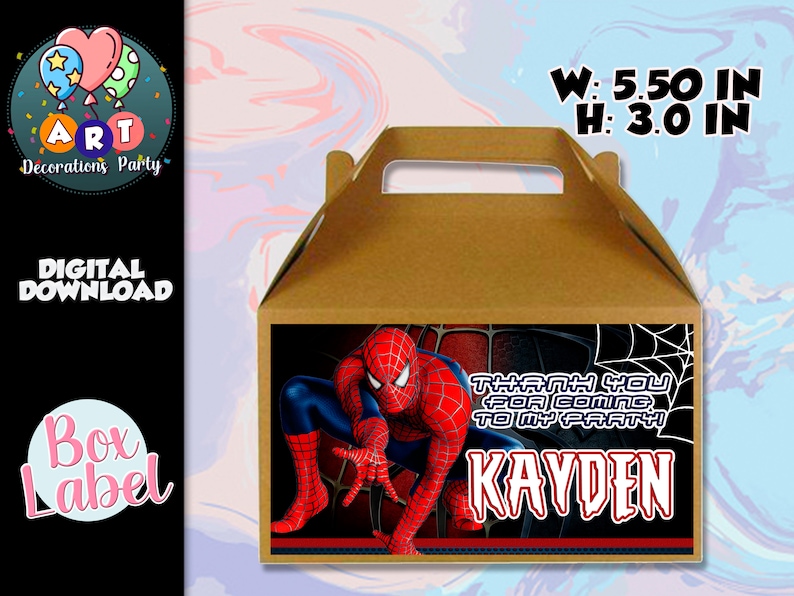 Spiderman Box Label Printable Gable Box Spiderman Birthday Party - Etsy