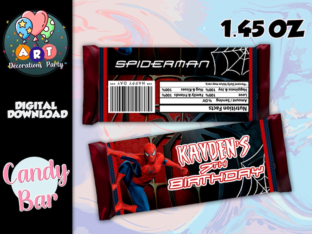 Spiderman Candy Bar Printable Chocolate Spiderman Birthday Party - Etsy