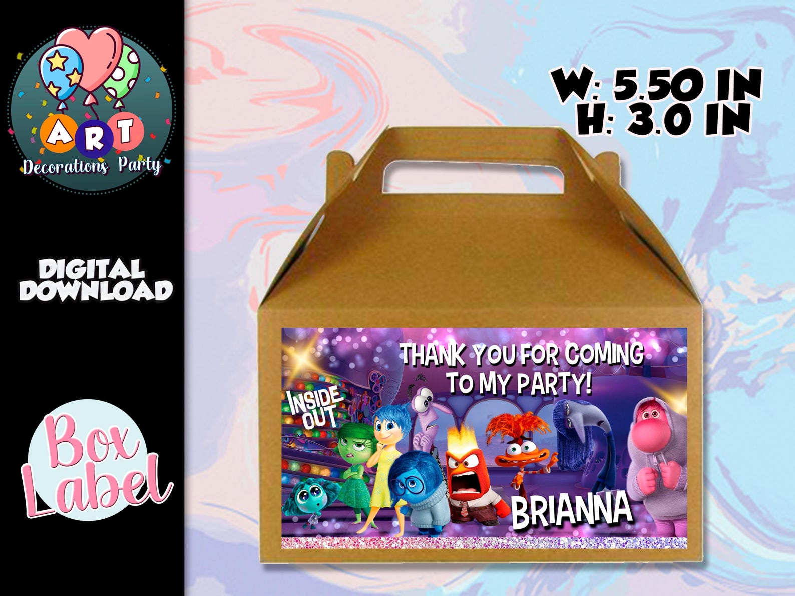 Inside Out Box Label Printable Gable Box Inside Out Birthday Party - Etsy