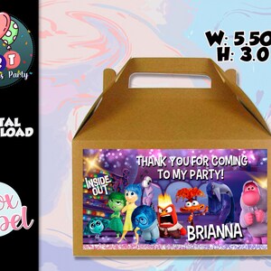 Inside Out Box Label Printable Gable Box Inside Out Birthday Party - Etsy