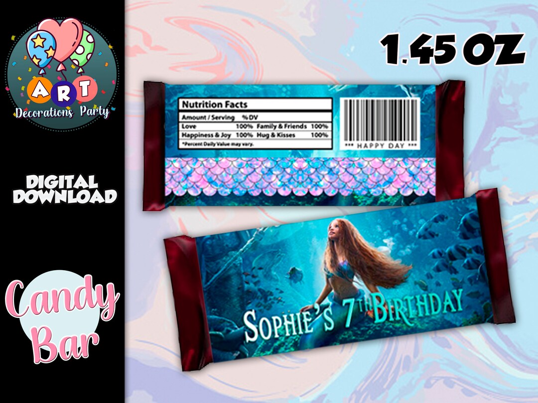 The Little Mermaid Candy Bar Printable - Chocolate - Ariel the Little ...