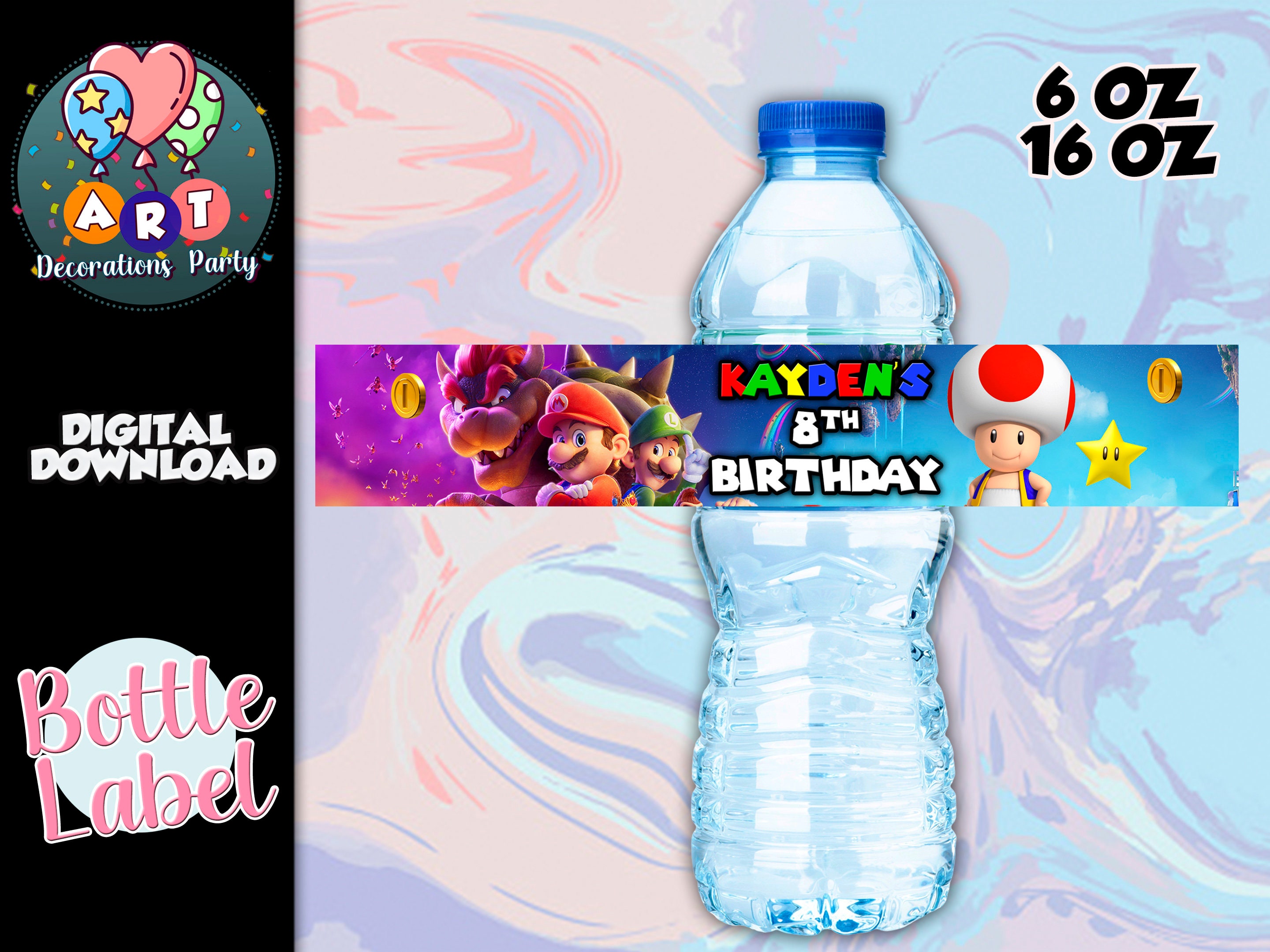 Super Mario Bros Bottle Label Printable Watter Bottle Mario Bros ...