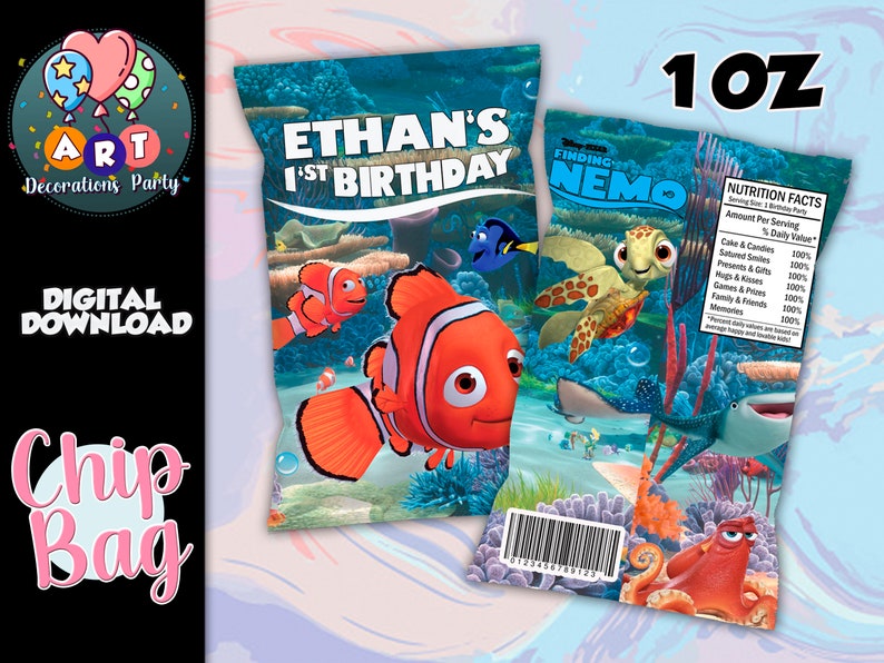 Finding Nemo Chip Bag Printable Chip Bag Finding Dory Birthday Party - Etsy