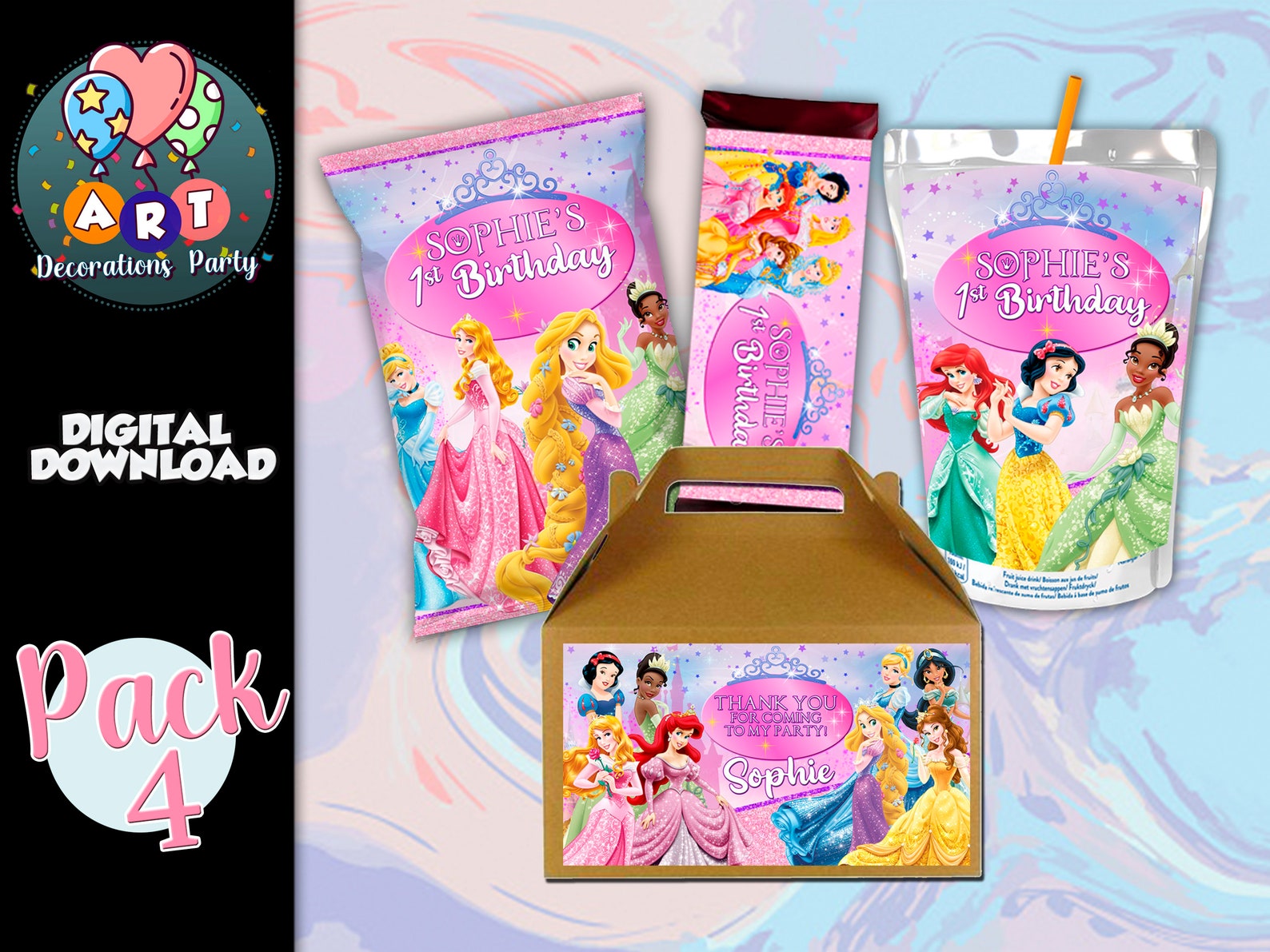 Princesses Package Printable Chip Bag / Gable Box / Juice Label / Candy ...