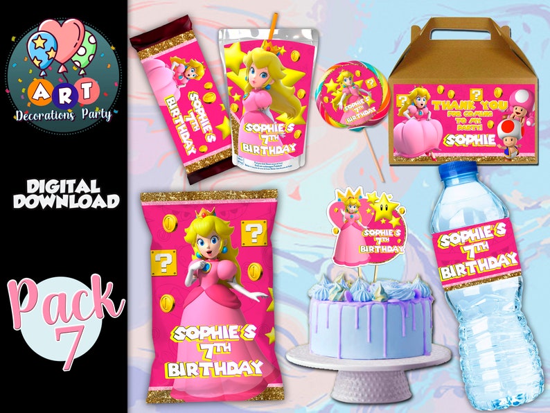 Princess Peach Package Printable Chip Bag/lollipop/gable Box/juice ...
