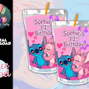 Stitch & Angel Juice Label Printable - Juice Pouch - Stitch Birthday ...