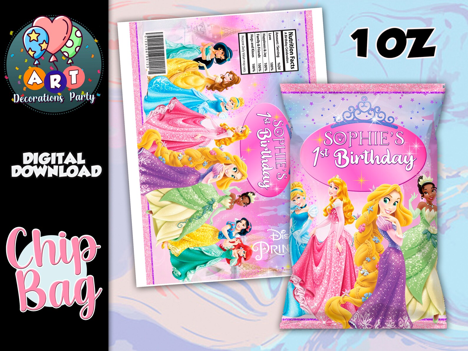 Princesses Package Printable Chip Bag/lollipop/gable Box/juice Label ...