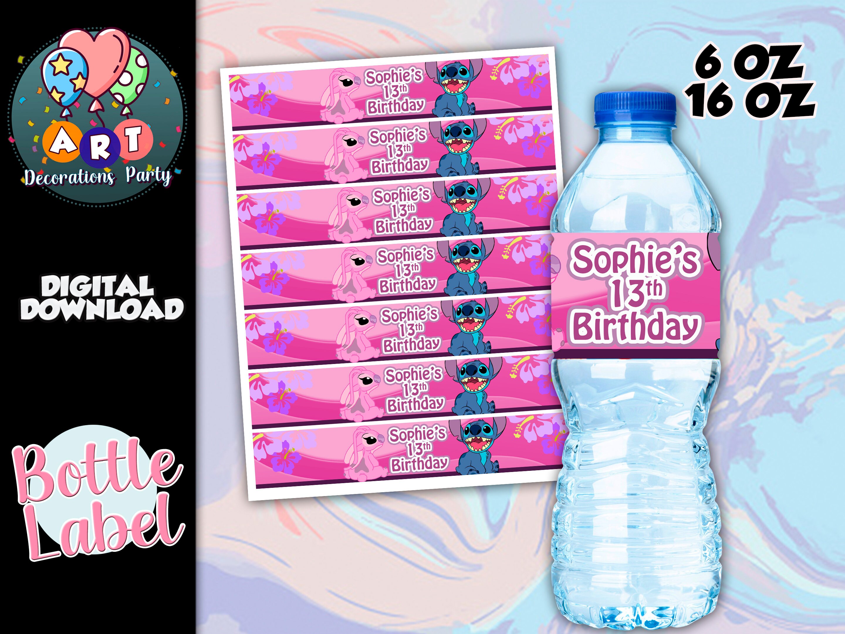 Stitch & Angel Bottle Label Printable Watter Bottle Stitch Birthday ...