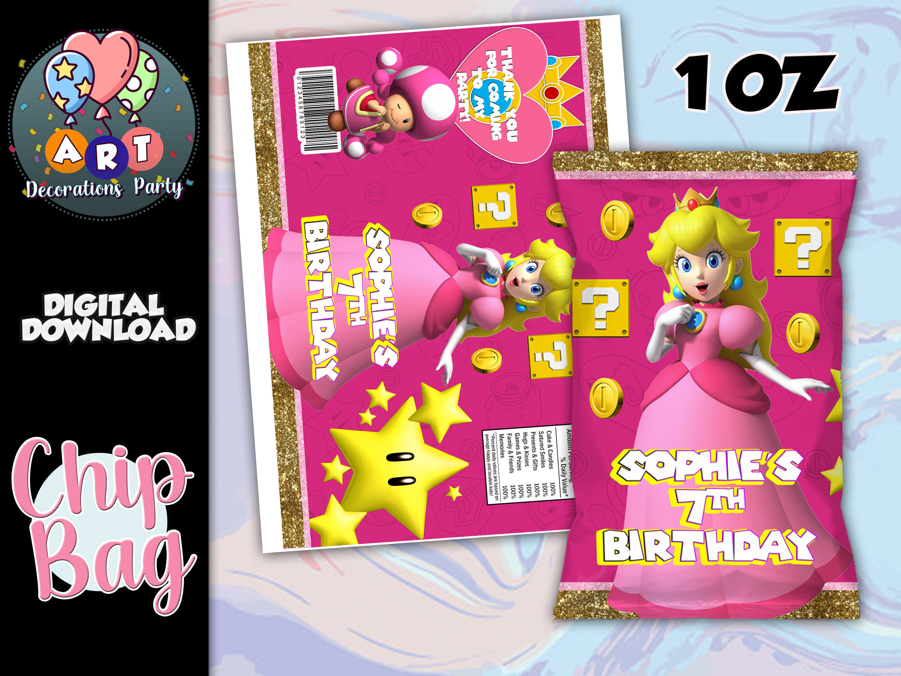 Princess Peach Chip Bag Printable Chip Bag Peaches Mario Bros Birthday ...