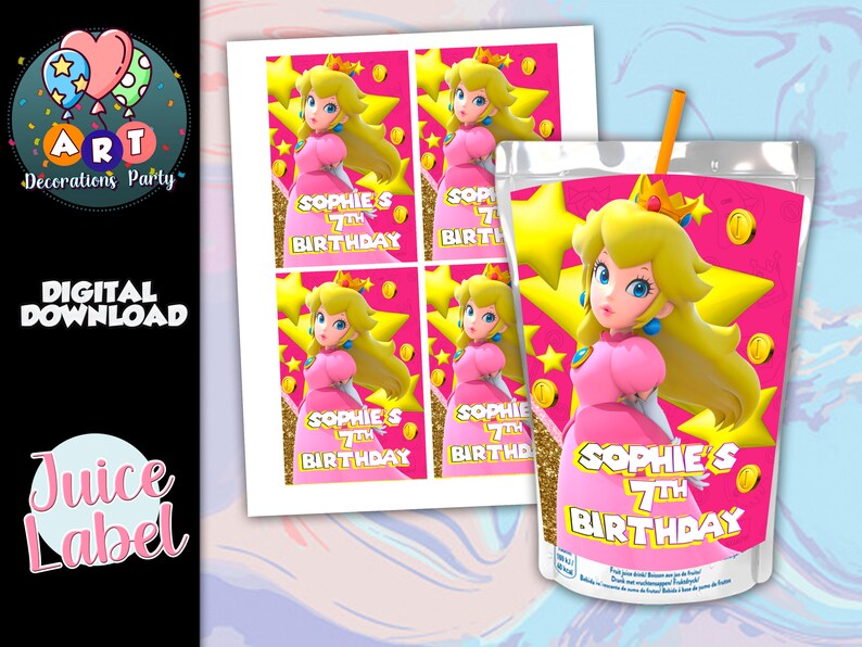 Princess Peach Juice Label Printable Juice Pouch Peaches - Etsy