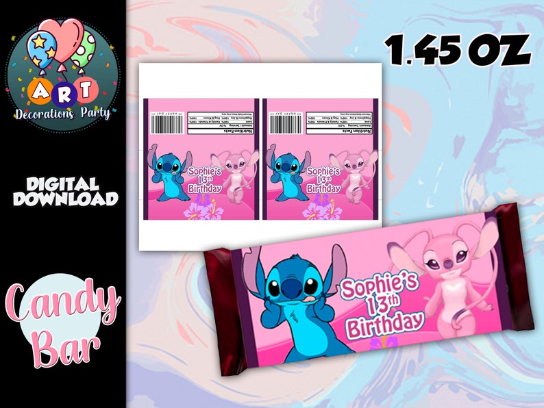 Stitch & Angel Printable Chip Bag / Gable Box / Juice Label / Candy Bar ...