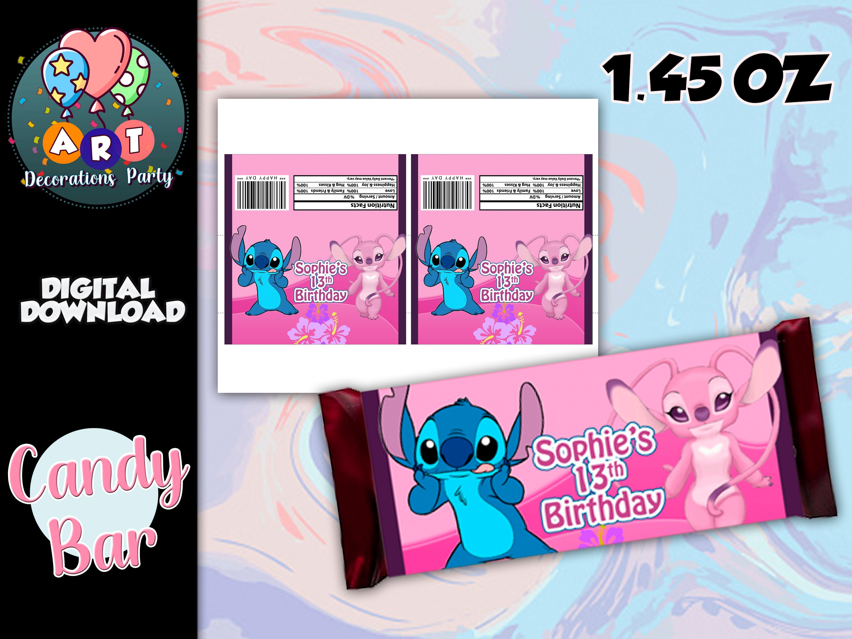 Stitch & Angel Printable Chip Bag / Gable Box / Juice Label / Candy Bar ...