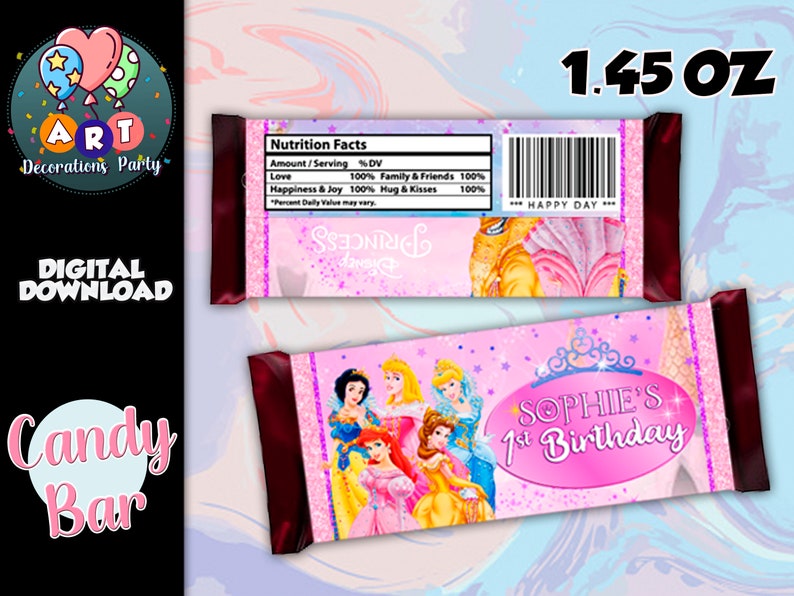 Princesses Candy Bar Printable Chocolate Princess Disney Birthday Party ...