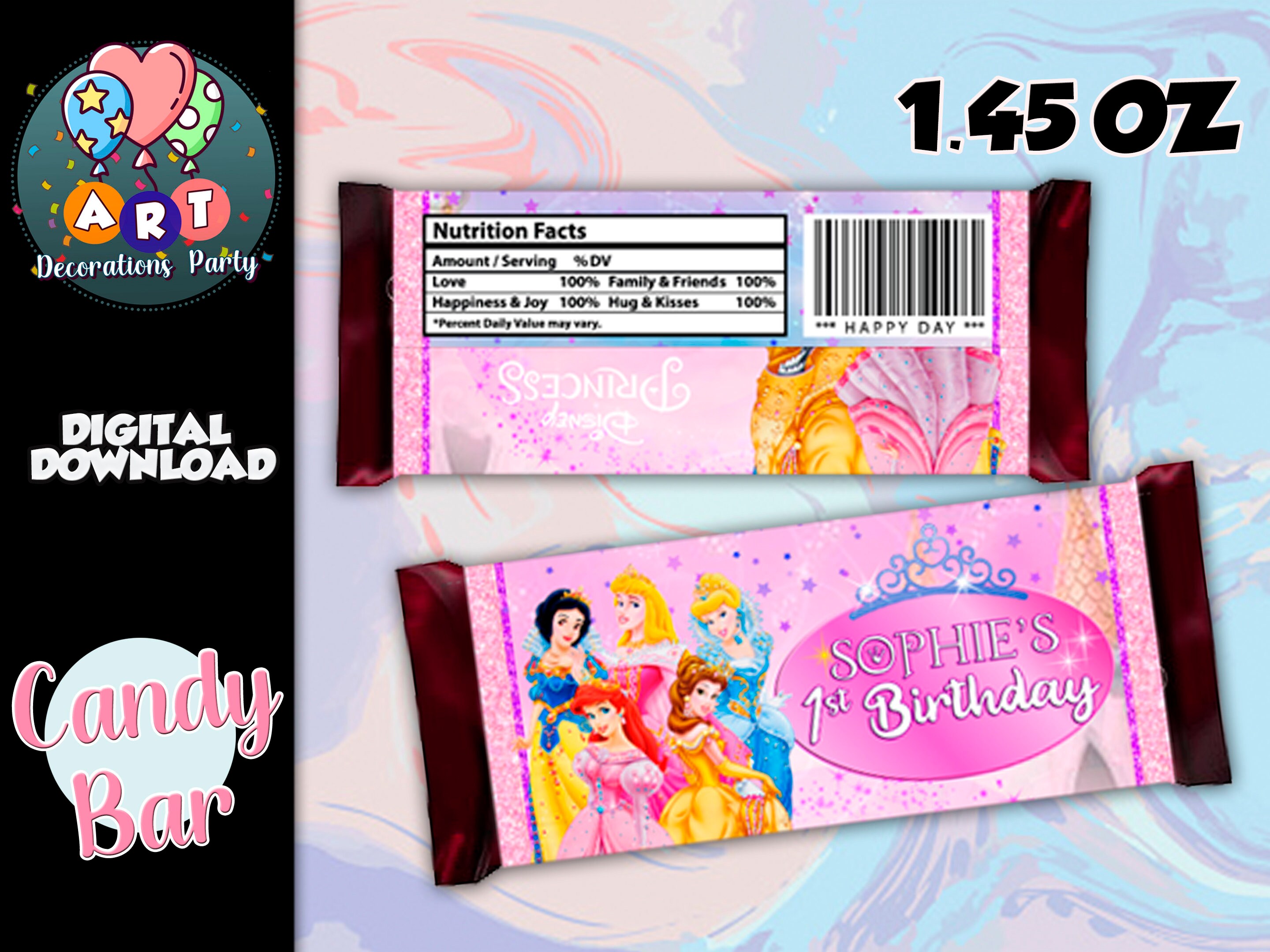 Princesses Candy Bar Printable Chocolate Princess Disney Birthday Party ...