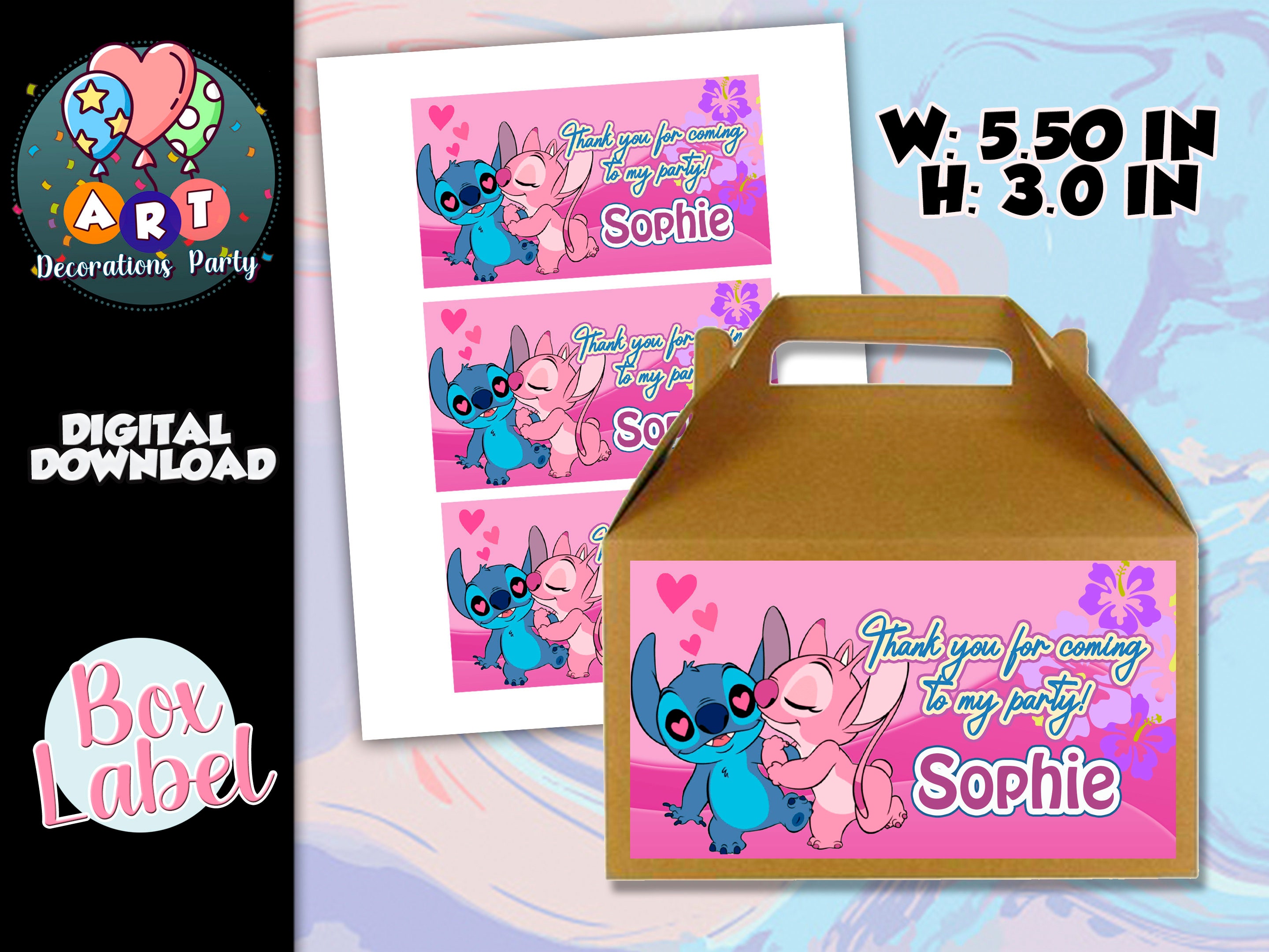Stitch & Angel Box Label Printable Gable Box Stitch Birthday Party - Etsy