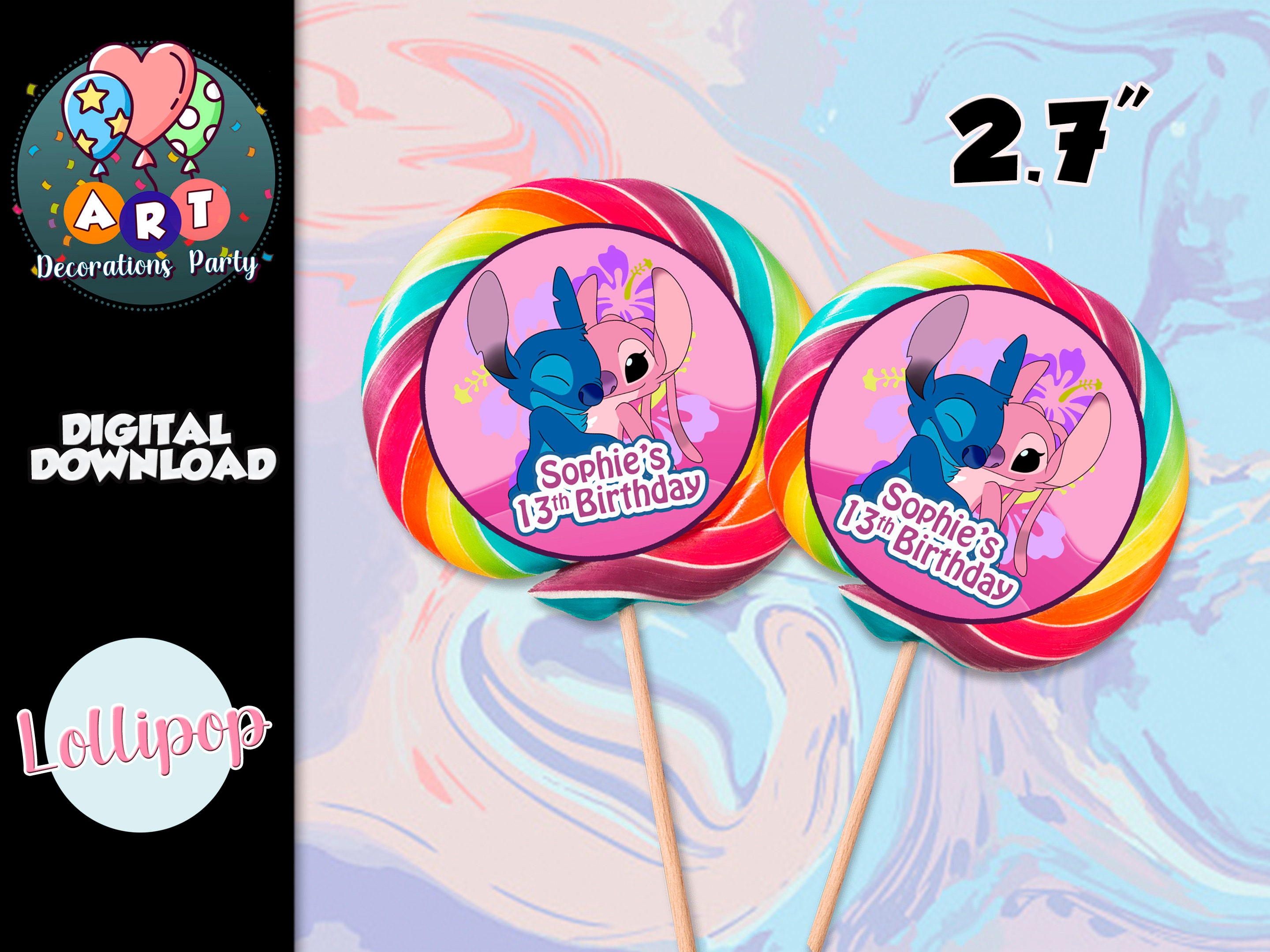 Stitch & Angel Lollipop Printable Lollipop Stitch Birthday Party - Etsy