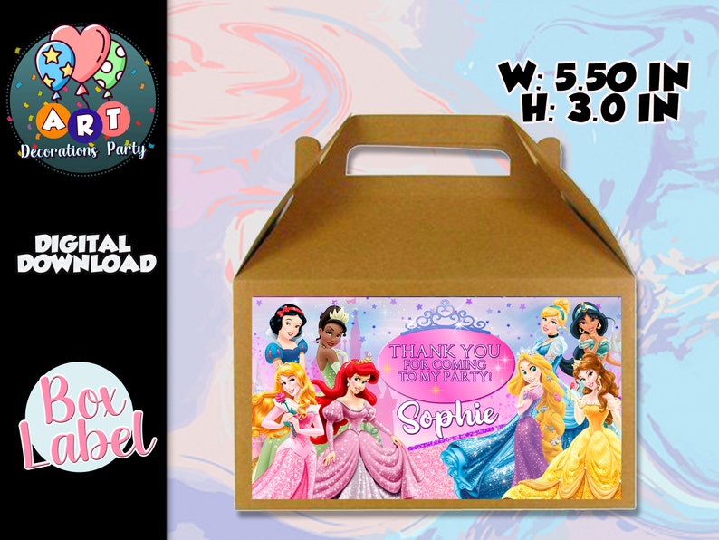 Princesses Box Label Printable Gable Box Princess Disney Birthday Party ...