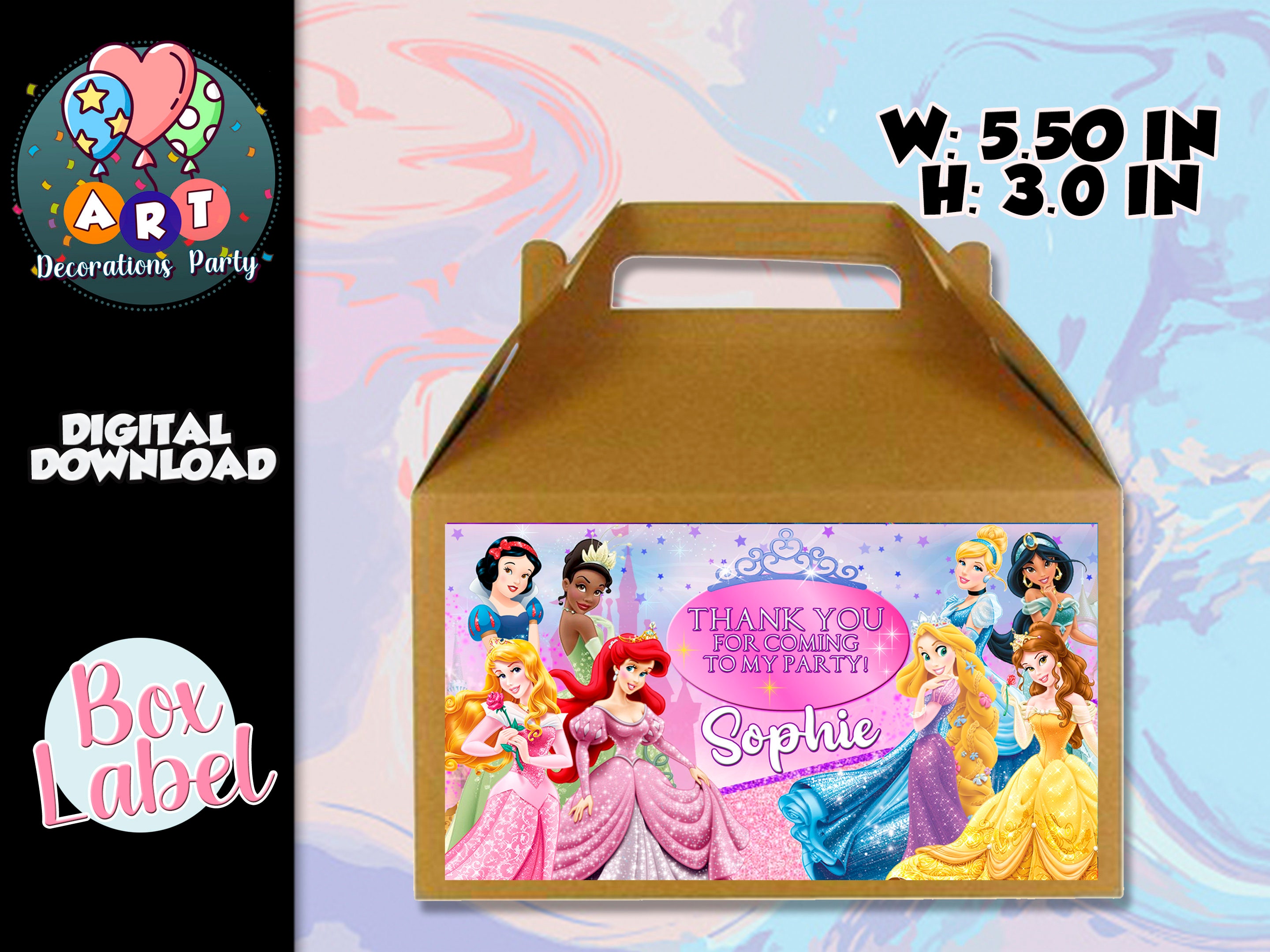 Princesses Box Label Printable Gable Box Princess Disney Birthday Party ...
