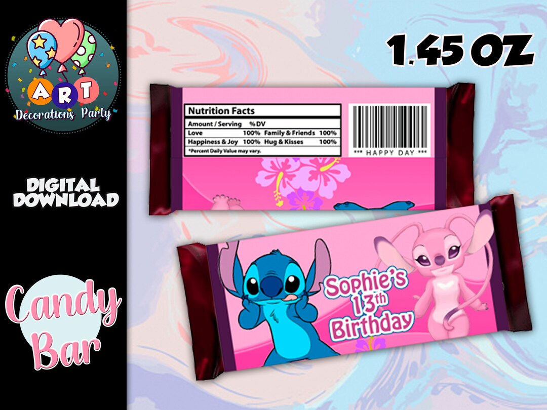 Stitch & Angel Candy Bar Printable - Chocolate - Stitch Birthday Party ...