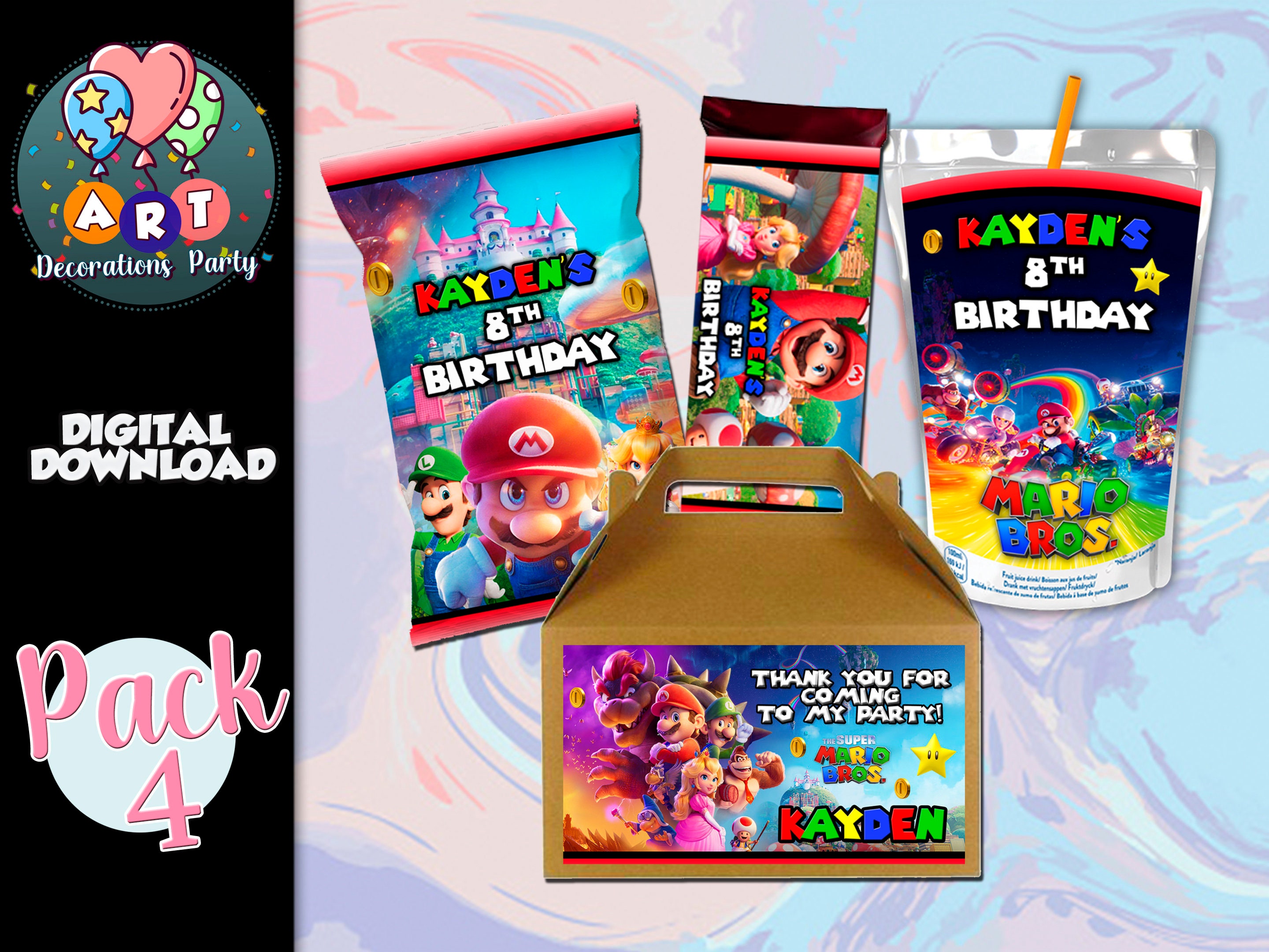 Super Mario Bros Package Printable Chip Bag / Gable Box / Juice Label ...