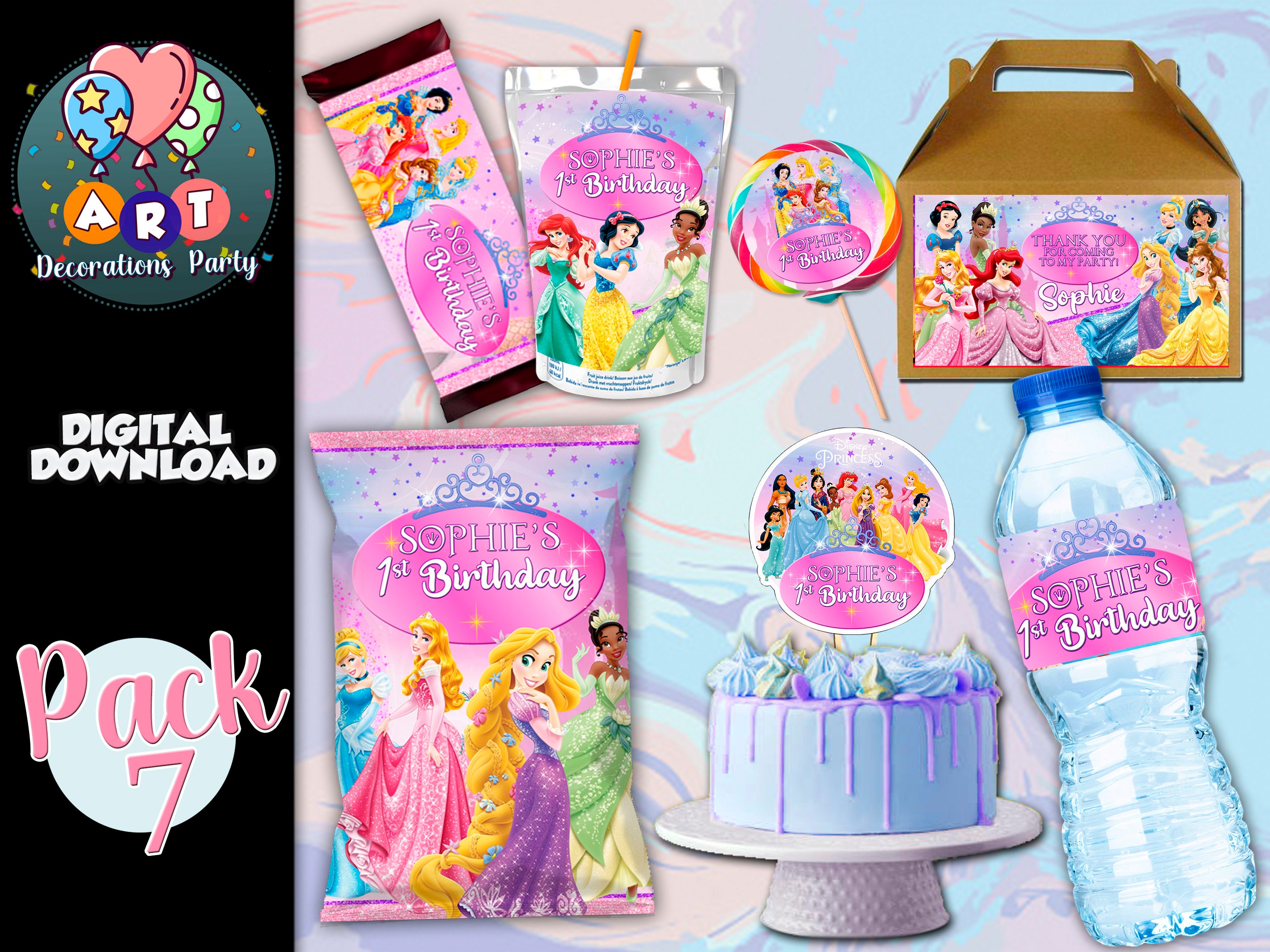 Princesses Package Printable Chip Bag/lollipop/gable Box/juice Label ...